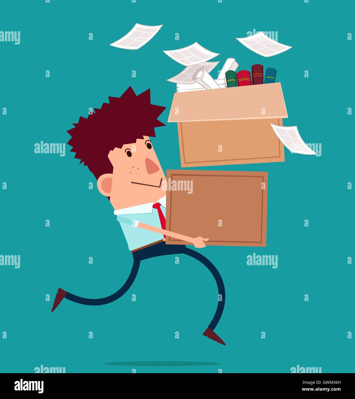 young businessman carry boxes with his work moving to new office Stock ...