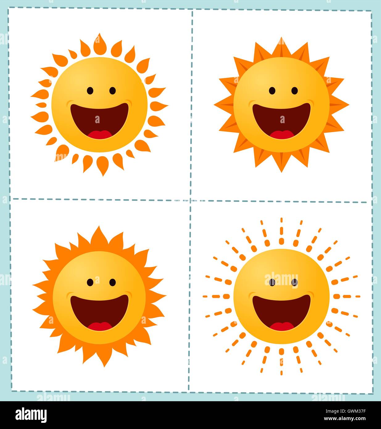 collection of 4 orange sun icons for summer season Stock Vector Image ...