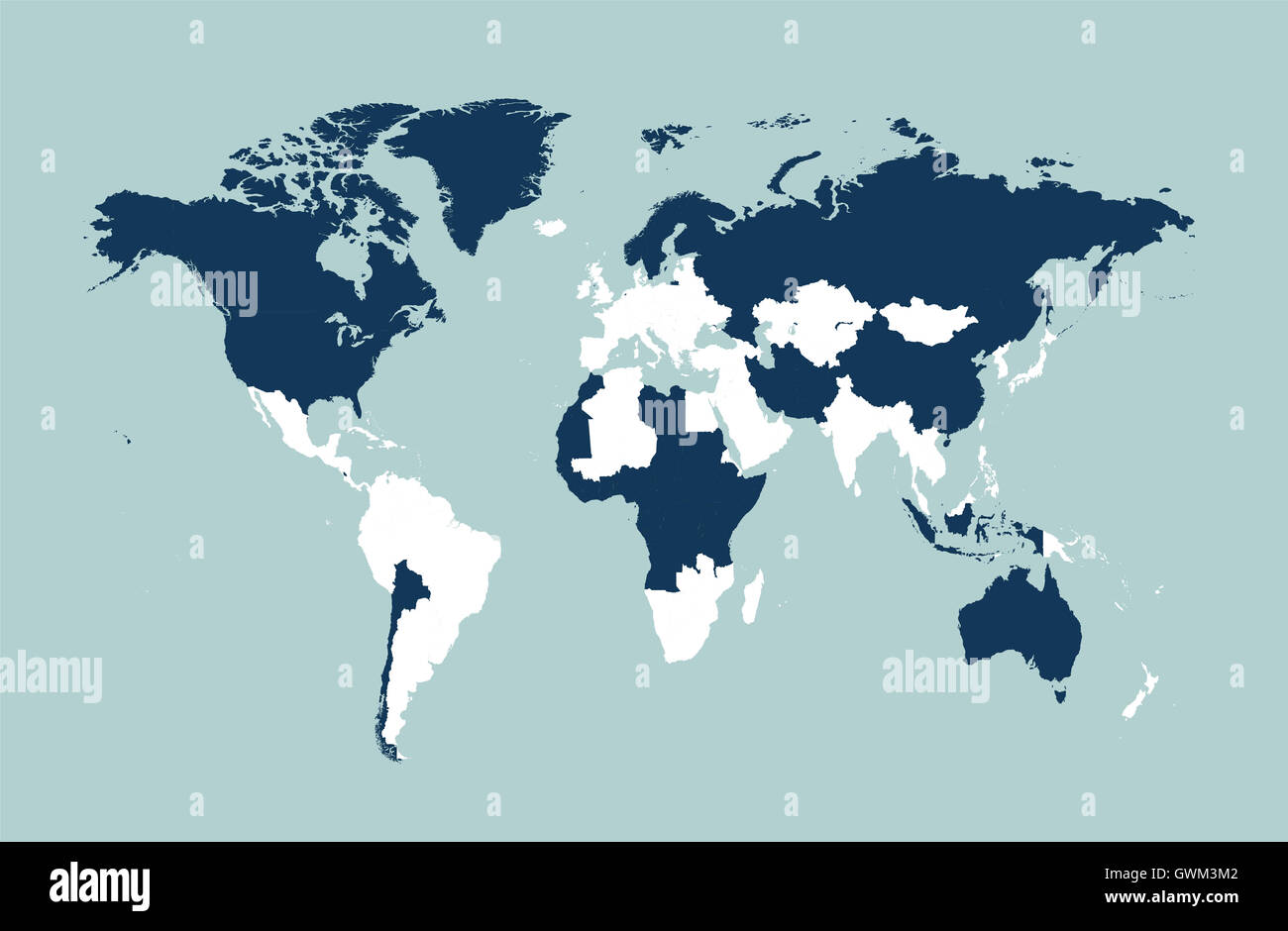world map vector flat blue and white color Stock Photo - Alamy