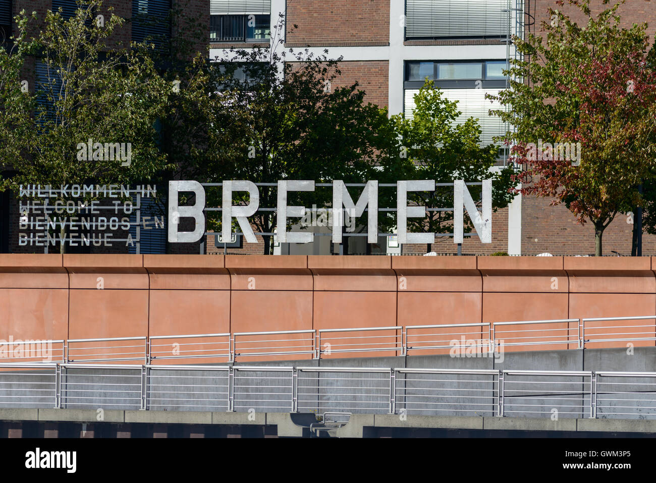 City of Bremen - Welcome sign in the harbour Stock Photo - Alamy