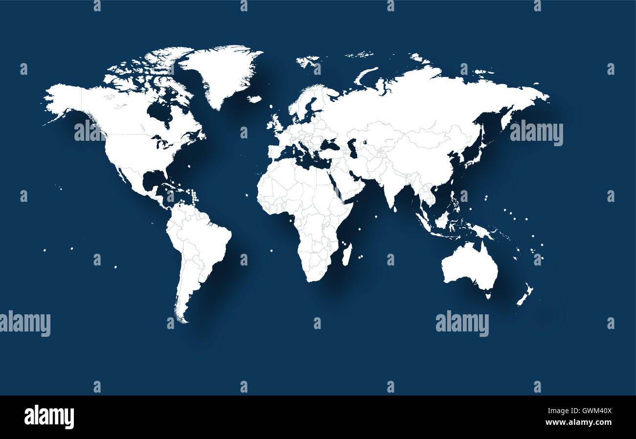 world map white with shadow Stock Photo - Alamy