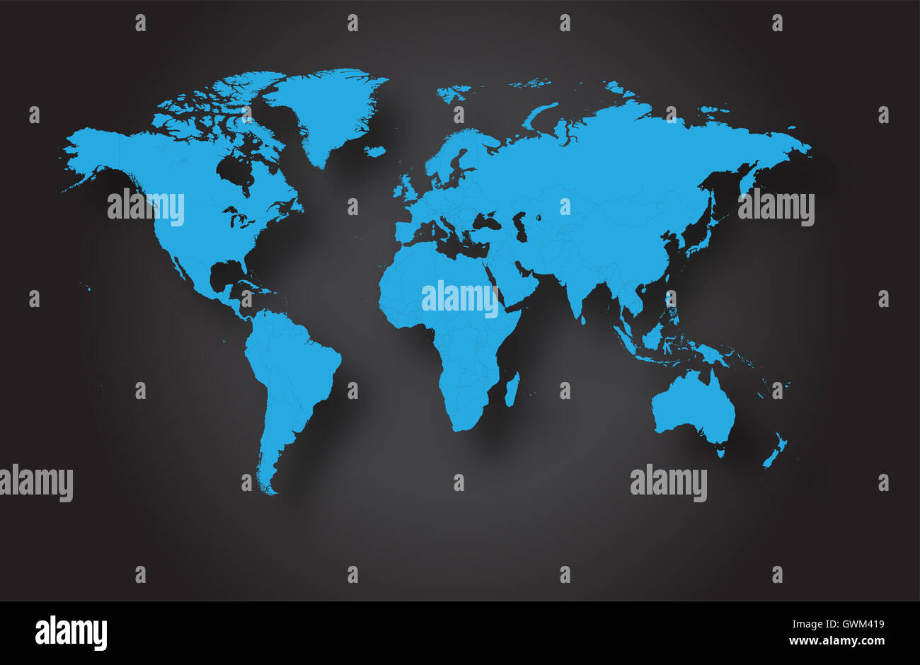 world map blue color with shadow Stock Photo - Alamy