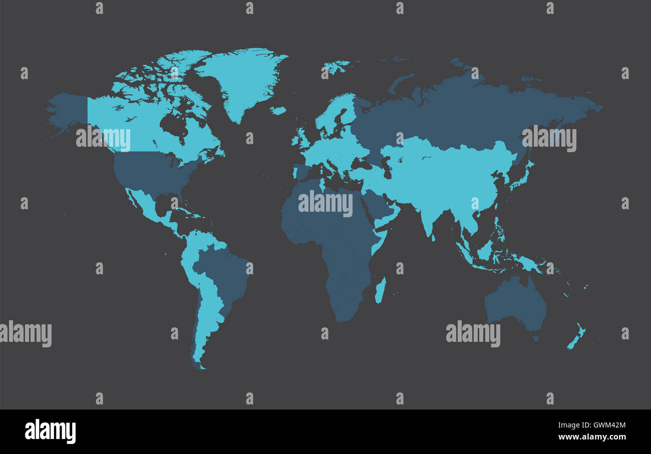 world map vector flat design blue color Stock Photo - Alamy