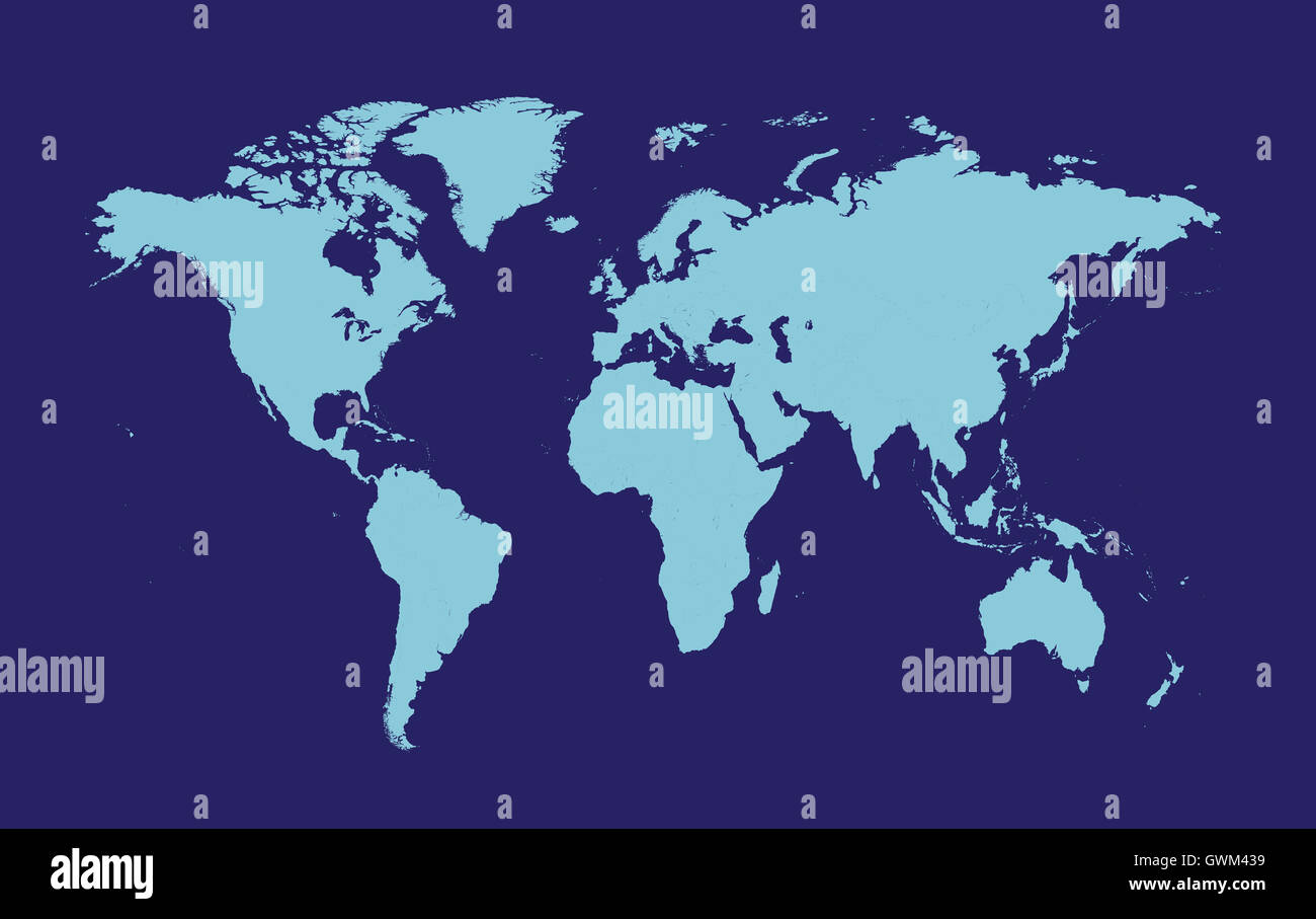 world map vector flat blue color Stock Photo - Alamy