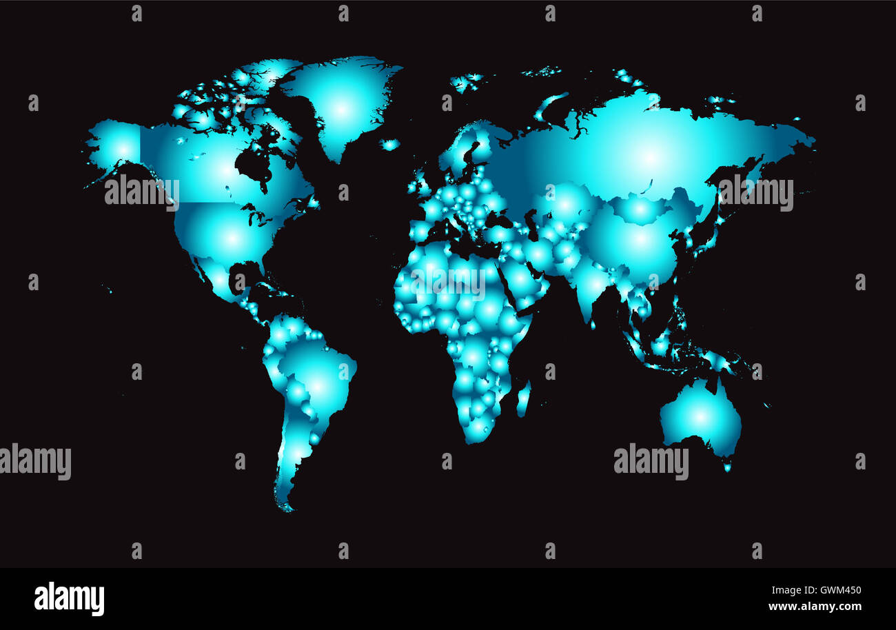 World map vector metallic blue Stock Photo - Alamy