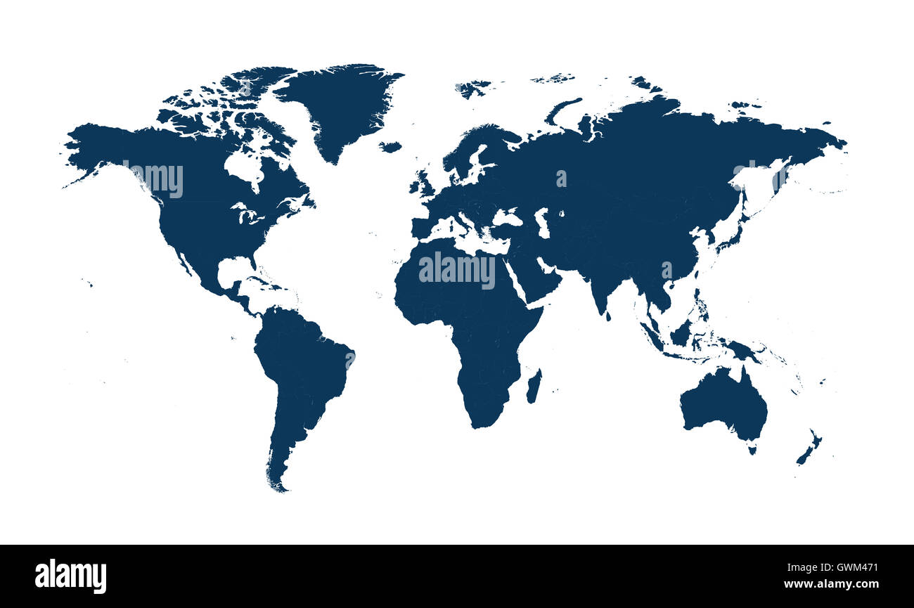 world map vector flat blue color Stock Photo - Alamy