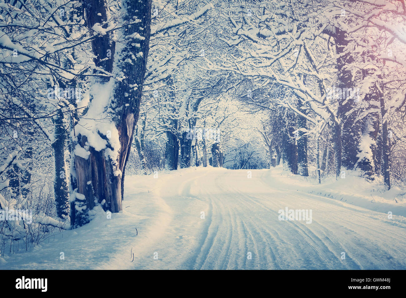 Alley in snowy morning Stock Photo - Alamy