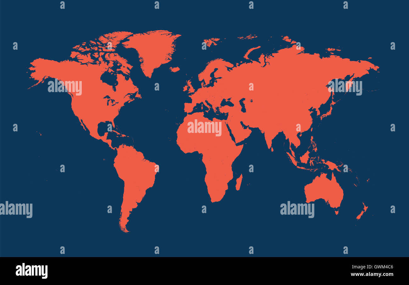 World map flat blue and red color Stock Photo - Alamy