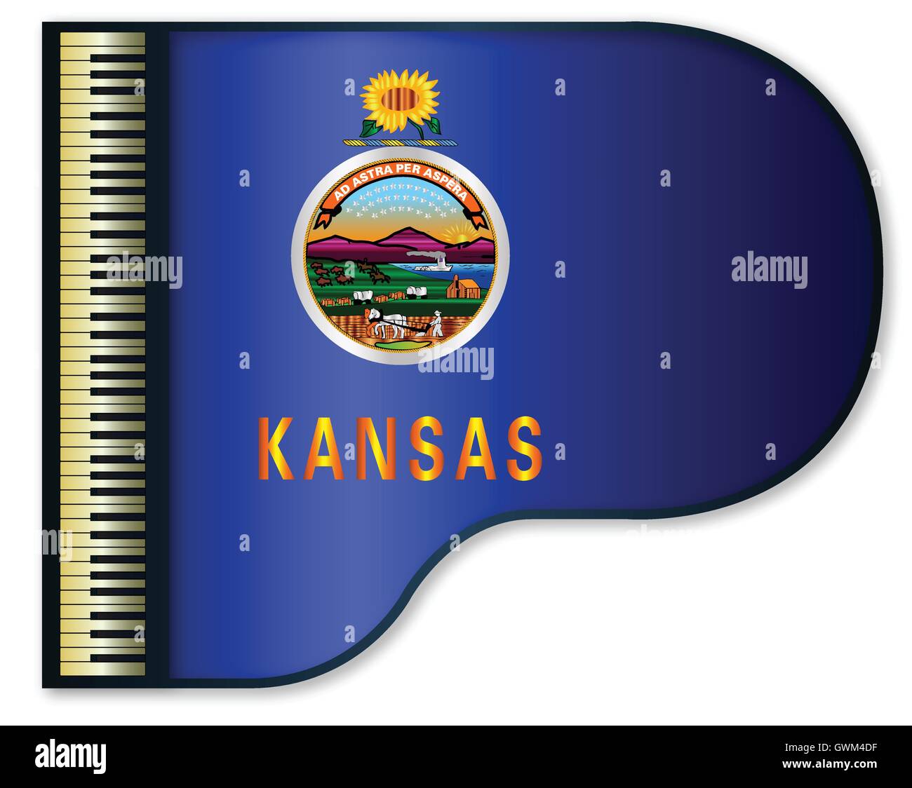 The Kansas state flag set into a traditional black grand piano Stock ...