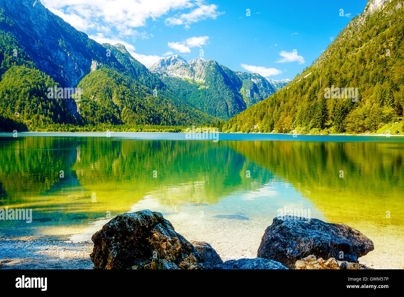 beautiful lake surrounded by stunning mountain landscape Stock Photo ...