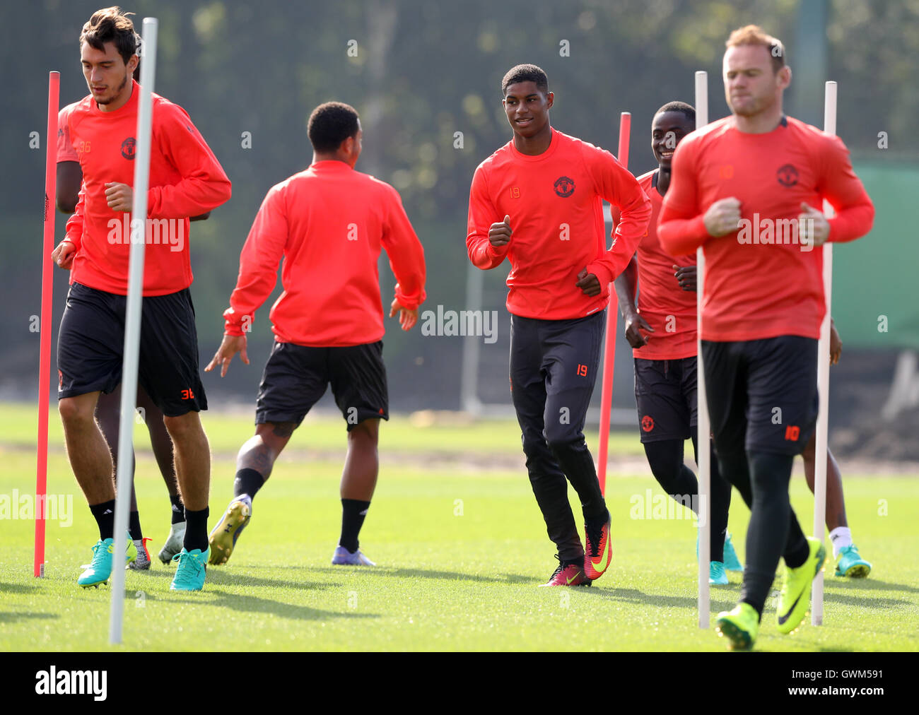 Manchester United's Marcus Rashford (centre) during a training session ...