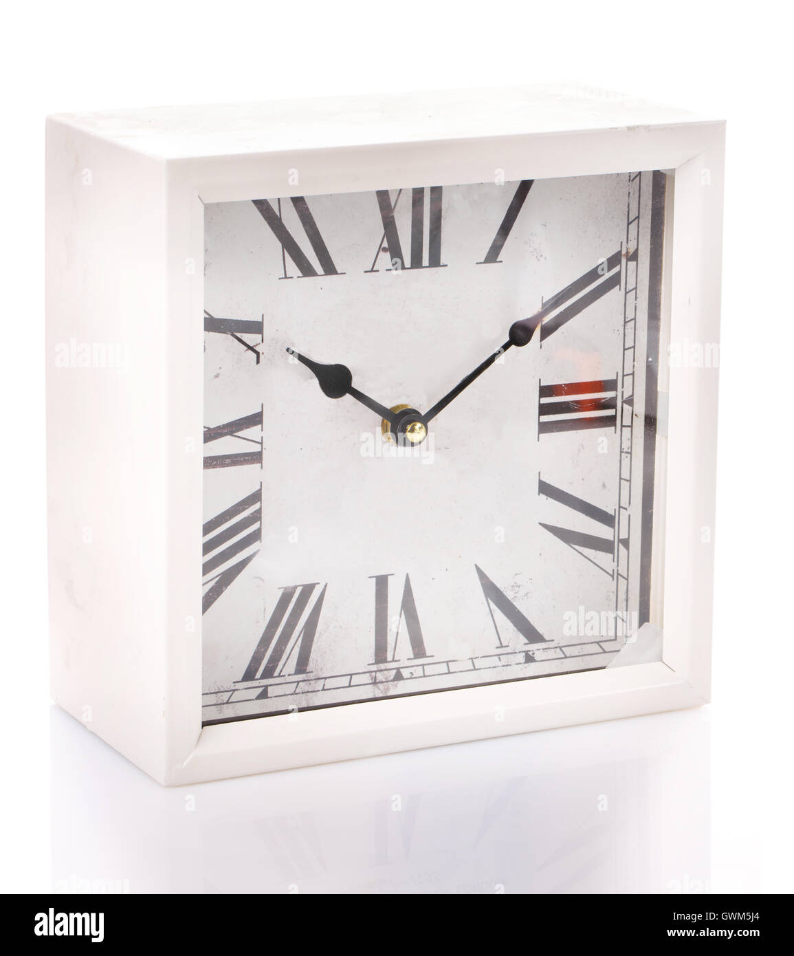 vintage clock on the white surface background Stock Photo - Alamy