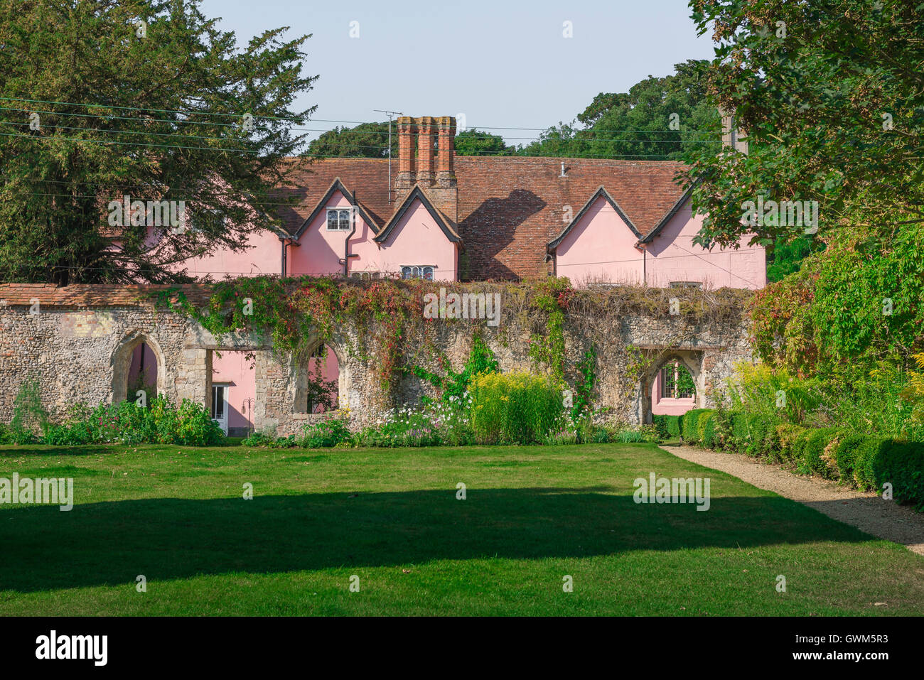 Clare priory Suffolk, the 14th century house and early medieval wall of ...