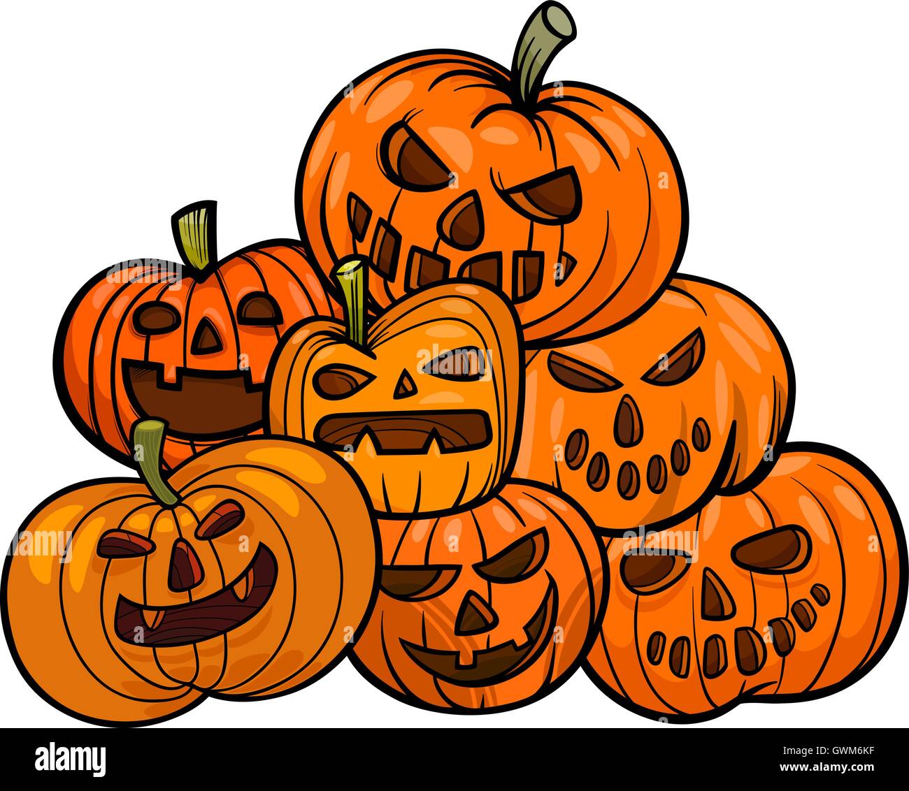Cartoon Illustration of Halloween Pumpkins or Jack Lantern Group Stock ...