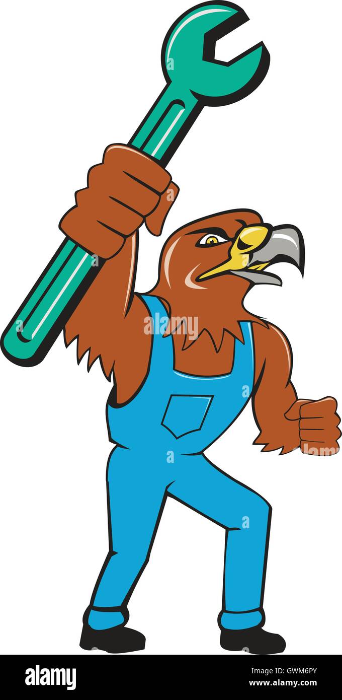 Hawk Mechanic Standing Pipe Spanner Cartoon Stock Vector Image & Art ...