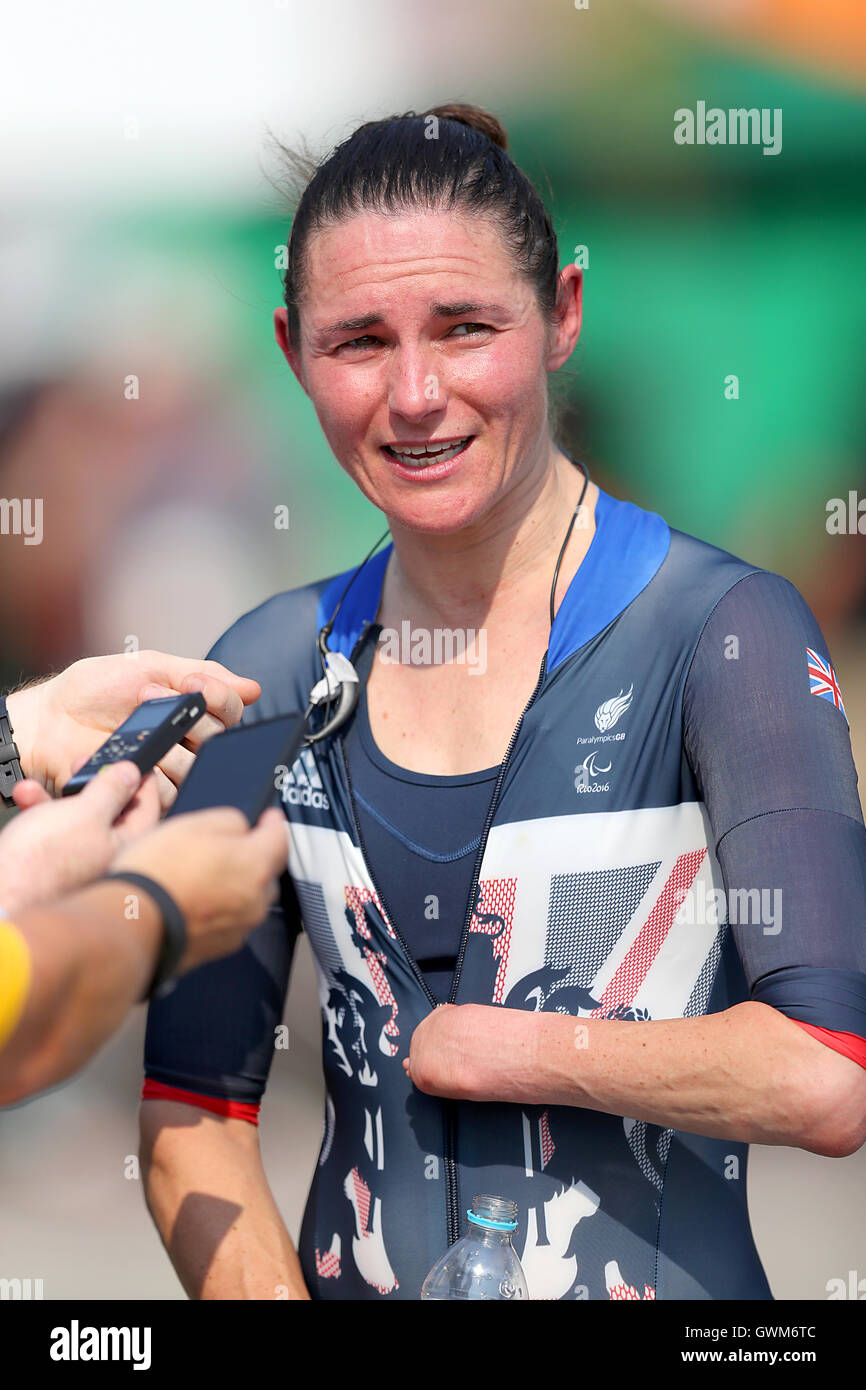 Great Britain's Sarah Storey speaks to the media after winning gold in ...