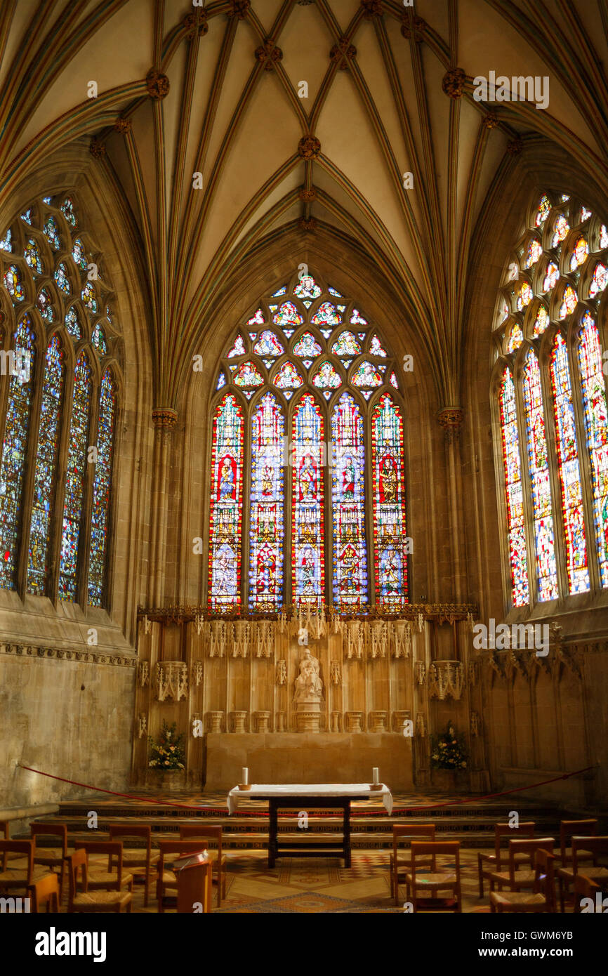 Lady Chapel windows and altar in Wells Cathedral Church of Saint Andrew ...