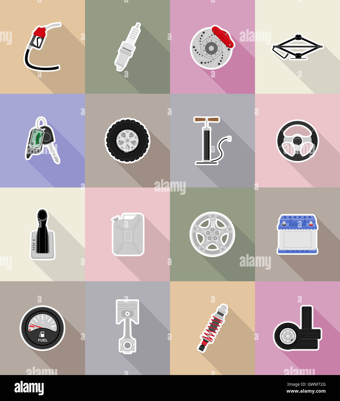 car equipment flat icons illustration isolated on background Stock ...
