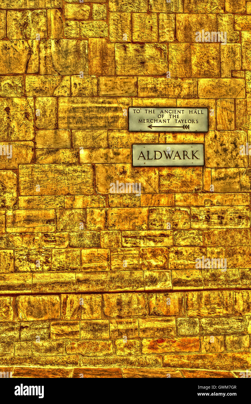 Aldwark and sign to Merchant Taylors, Aldwark, York Stock Photo - Alamy