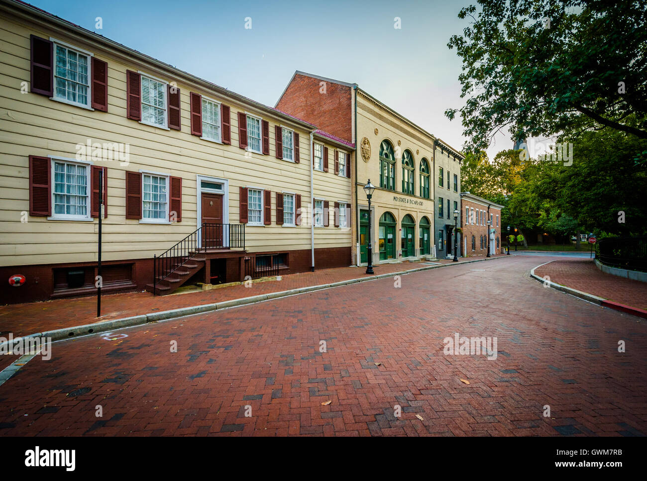 Historic buildings along State Circle, in downtown Annapolis, Maryland ...