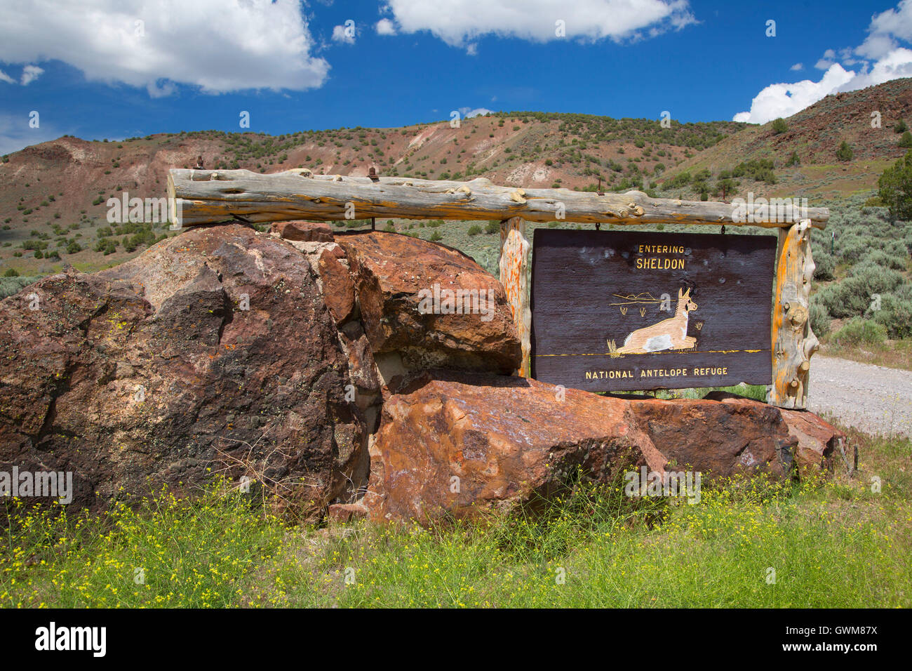Entrance sign at the Portal, Sheldon National Wildlife Refuge, Nevada ...