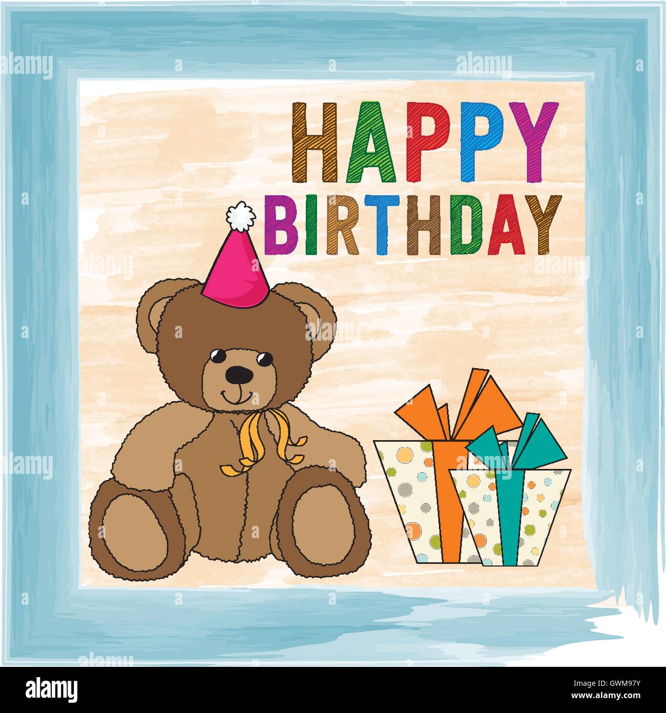 Colorful happy birthday card bear hi-res stock photography and images ...