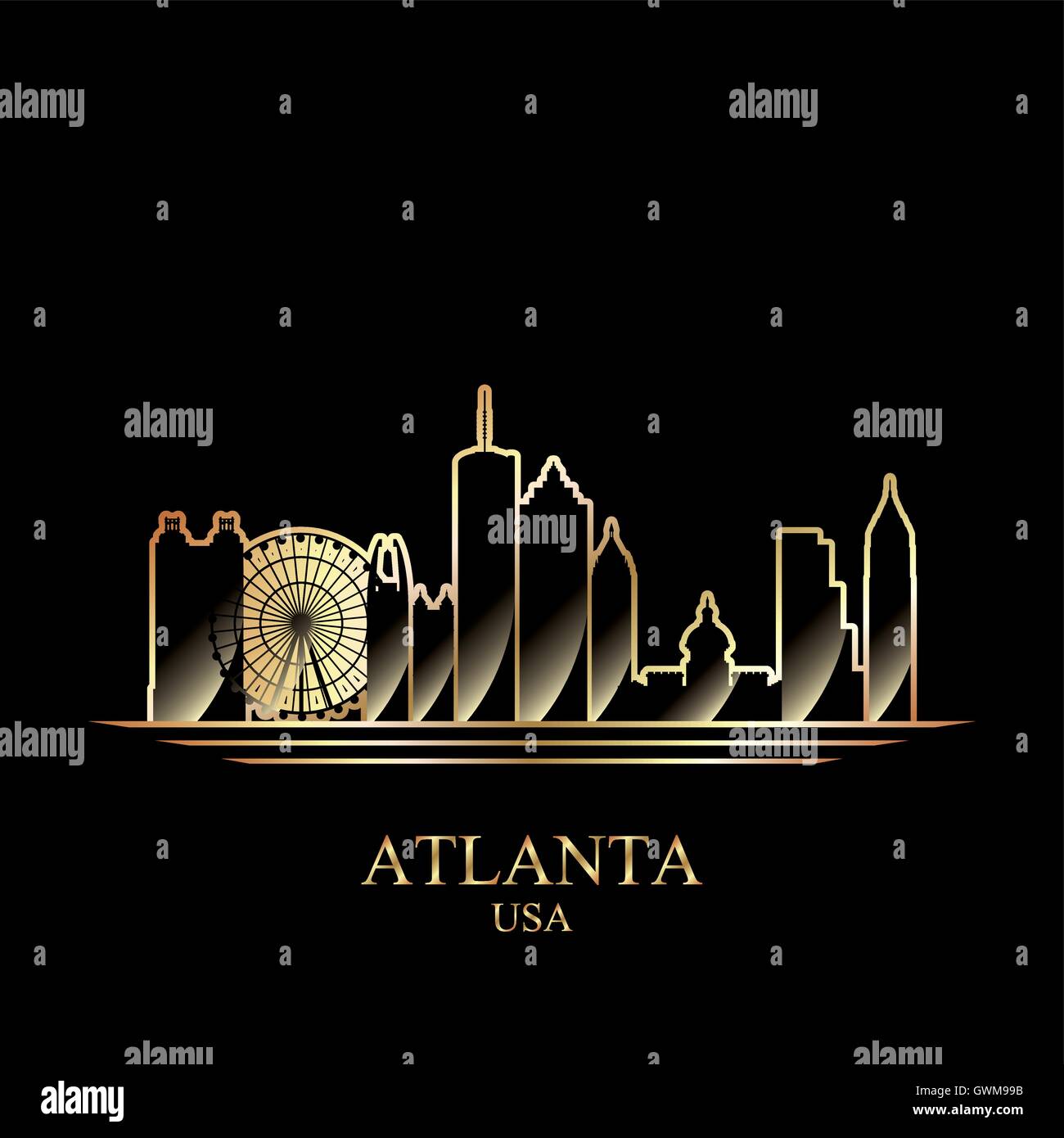 Gold silhouette of Atlanta on black background Stock Vector Image & Art ...
