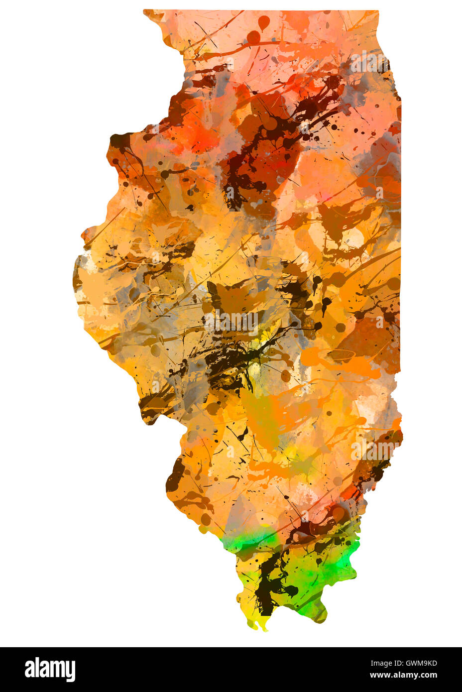 Watercolor Map of Illinois USA Stock Photo - Alamy