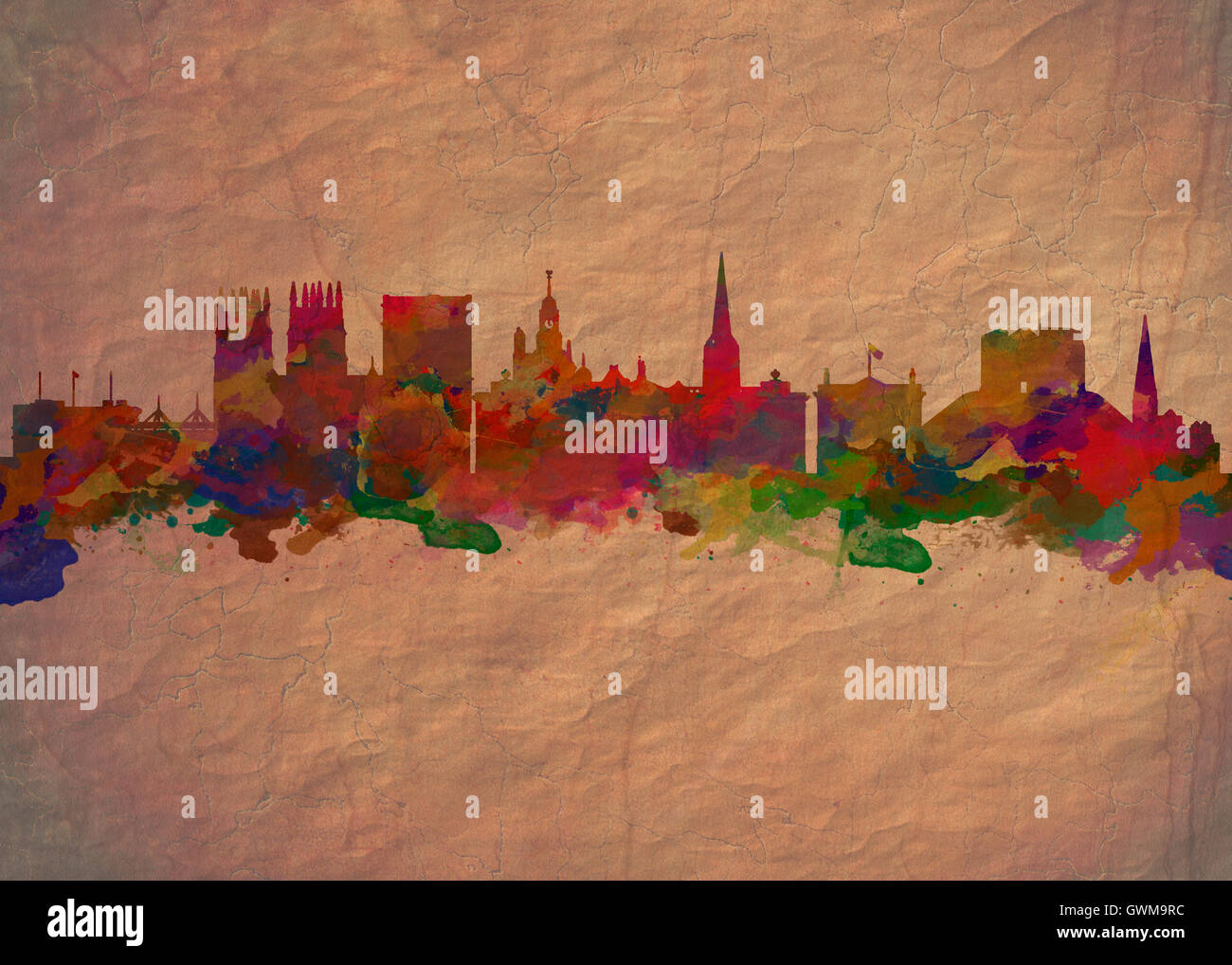 Watercolor art print of the Skyline of York England Stock Photo - Alamy