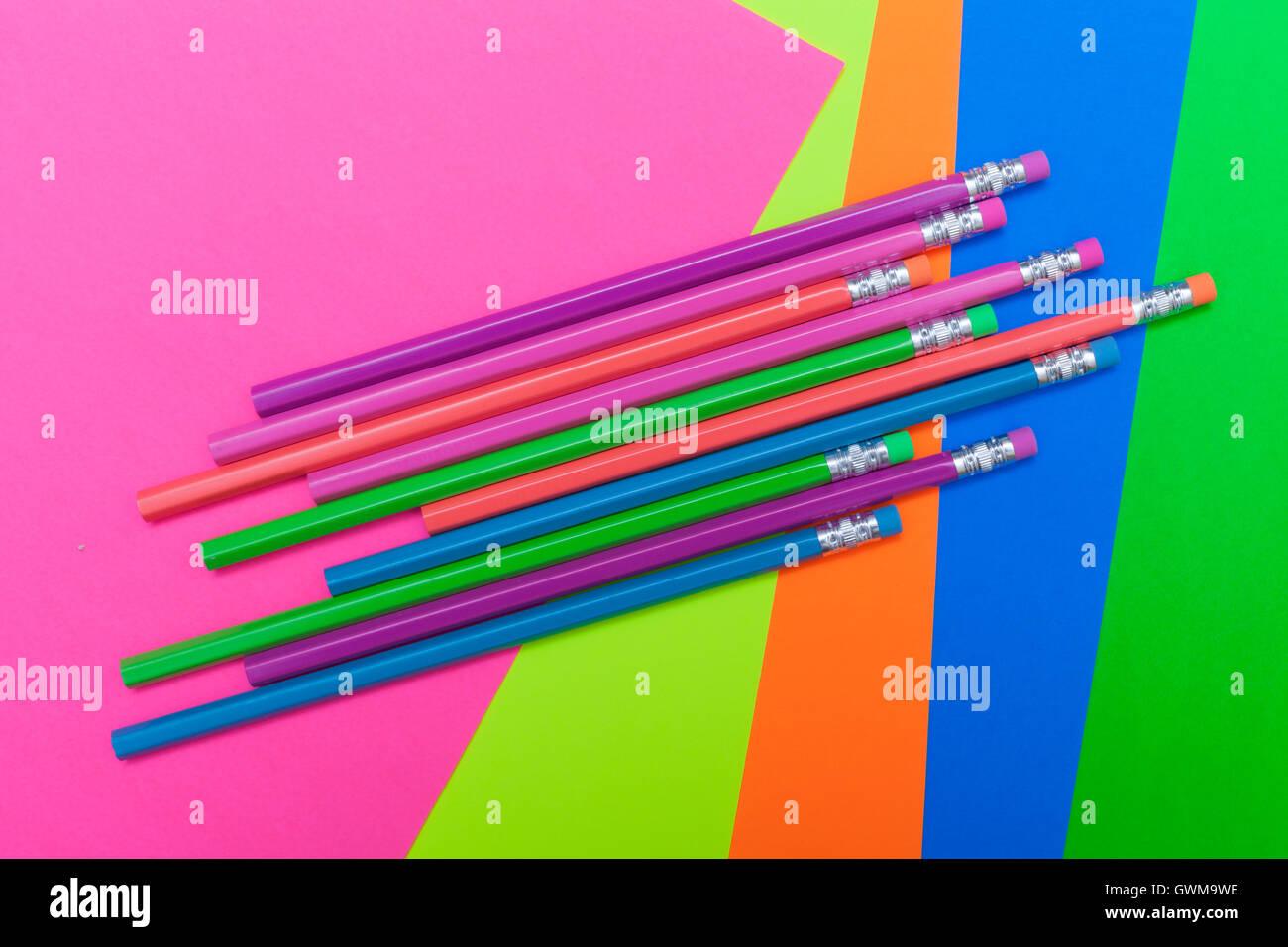 Colorful pencils and poster board for back to school Stock Photo - Alamy