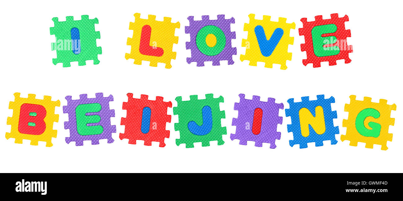 Message I Love Beijing, from letters puzzle, isolated on white ...