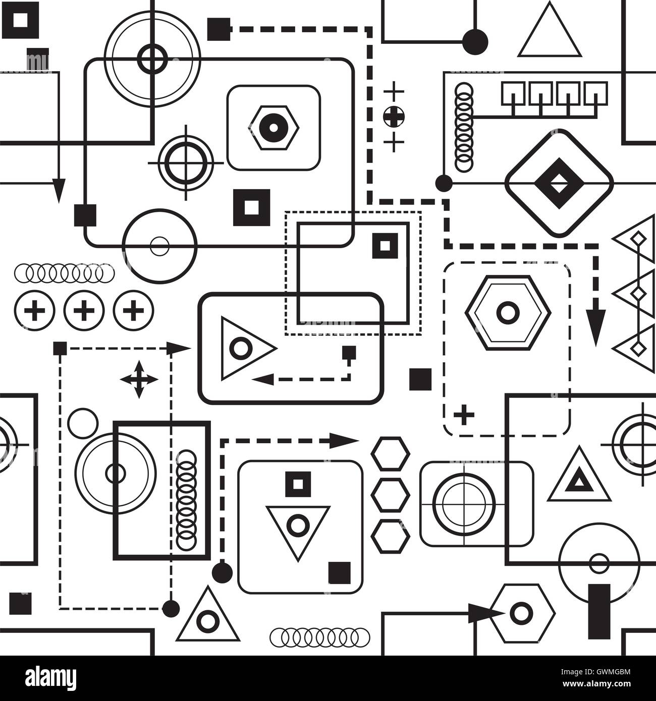 Mechanical seamless pattern 2.0 Black-and-white vector version EPS-8 ...