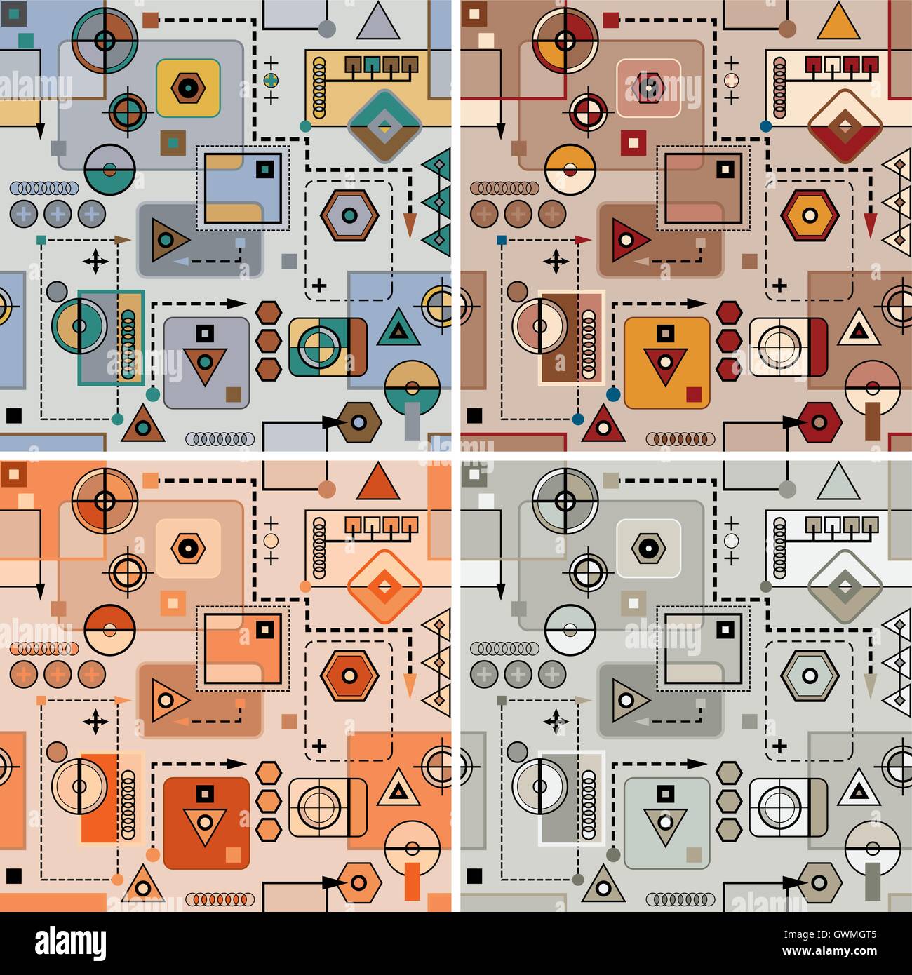 Mechanical pattern set. Color bright decorative background vector ...