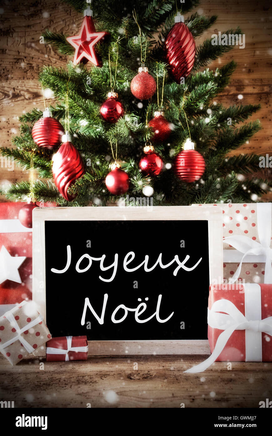 Tree With Joyeux Noel Means Merry Christmas Stock Photo - Alamy