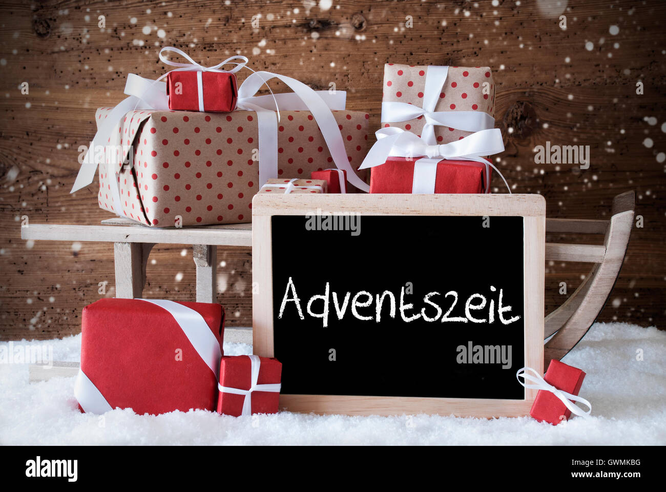 Sleigh With Gifts, Snow, Snowflakes, Adventszeit Means Advent Season ...