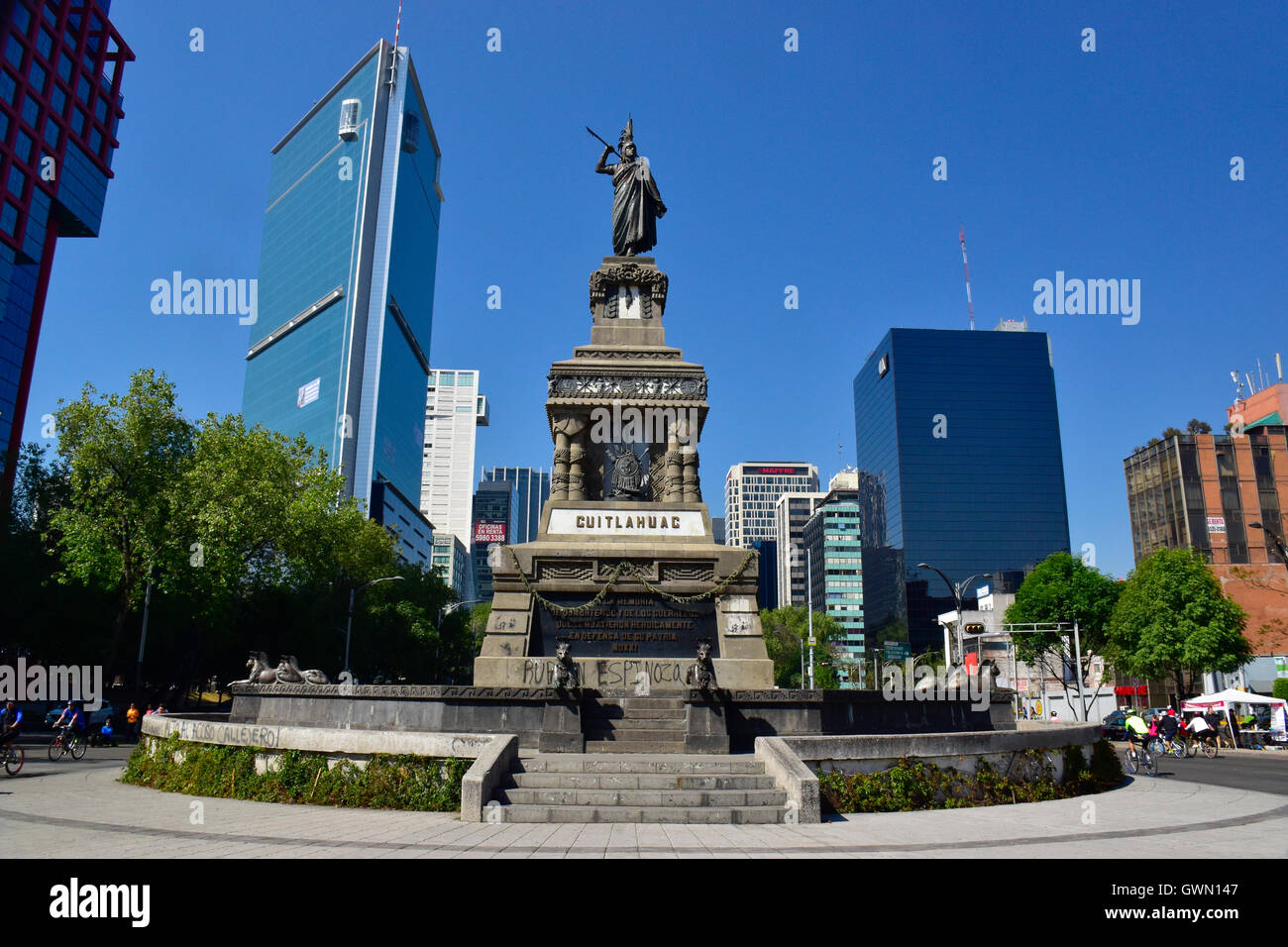 Cuauhtemoc statue in Mexico City, Mexico. He was the Aztec ruler ...