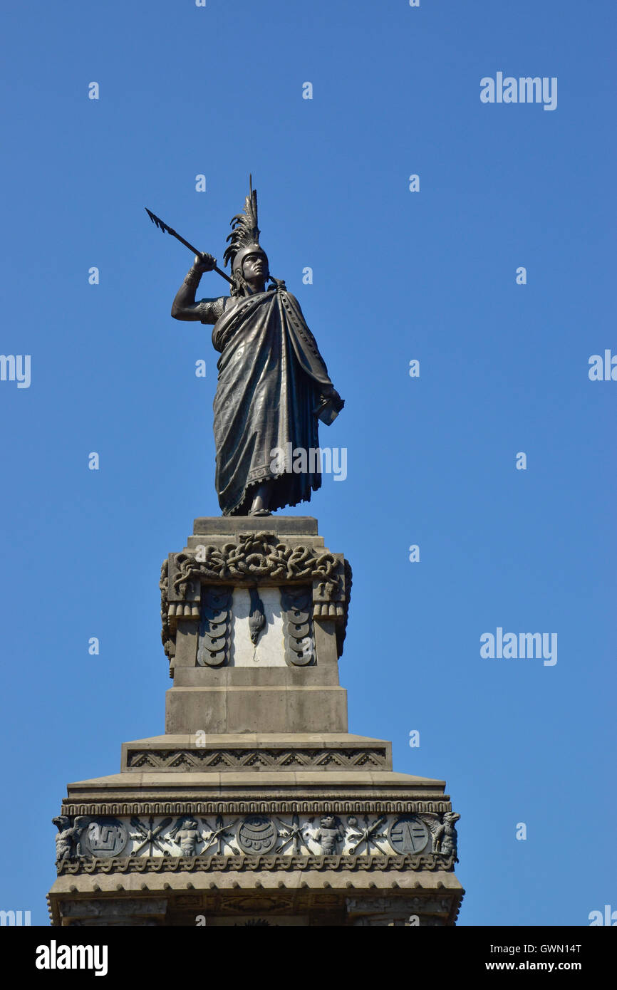 Cuauhtemoc statue in Mexico City, Mexico. He was the Aztec ruler ...