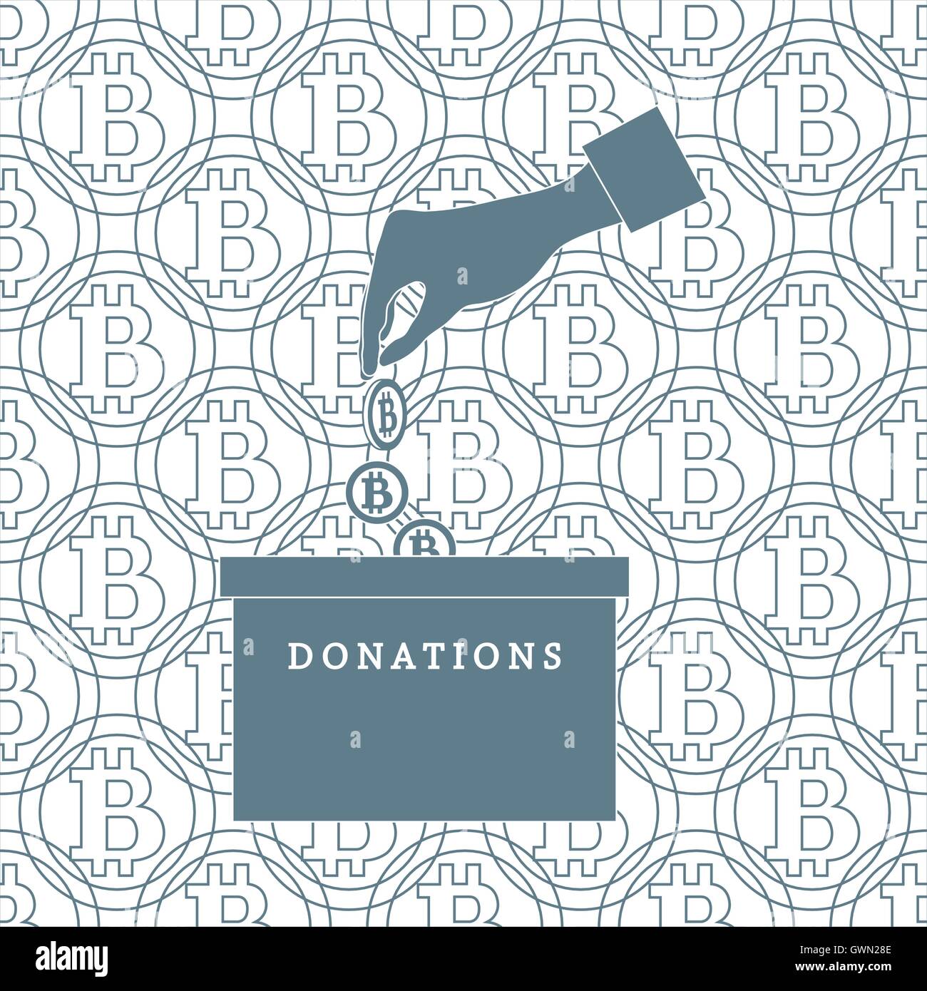 Stylized icon calling to make a donation. Hand pouring the bitcoins in ...