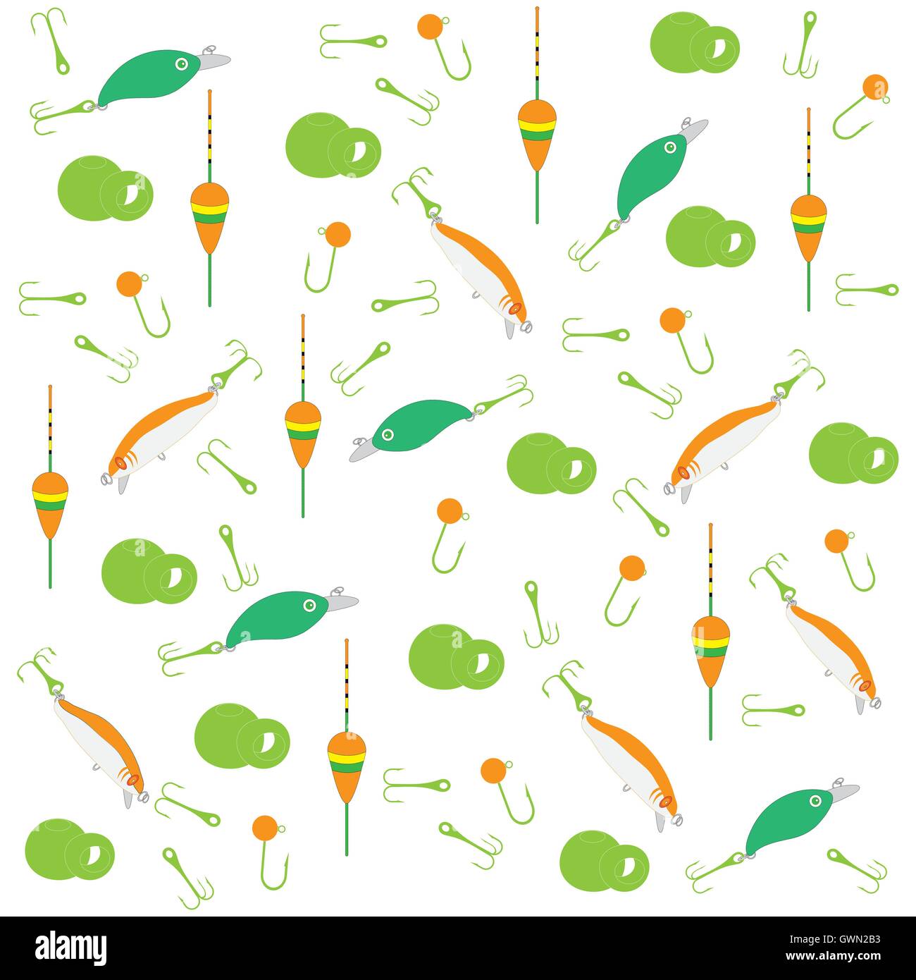 Interesting pattern with different tools for fishing on a white ...