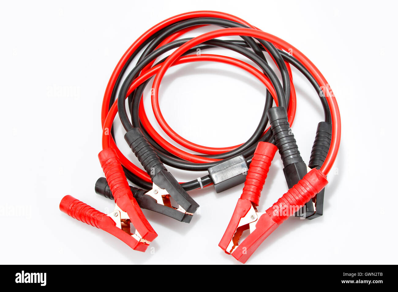 Jumper cables on plain background Stock Photo - Alamy
