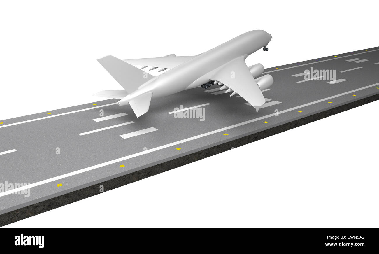passenger aircraft with the runway isolated. 3d rendering Stock Photo ...
