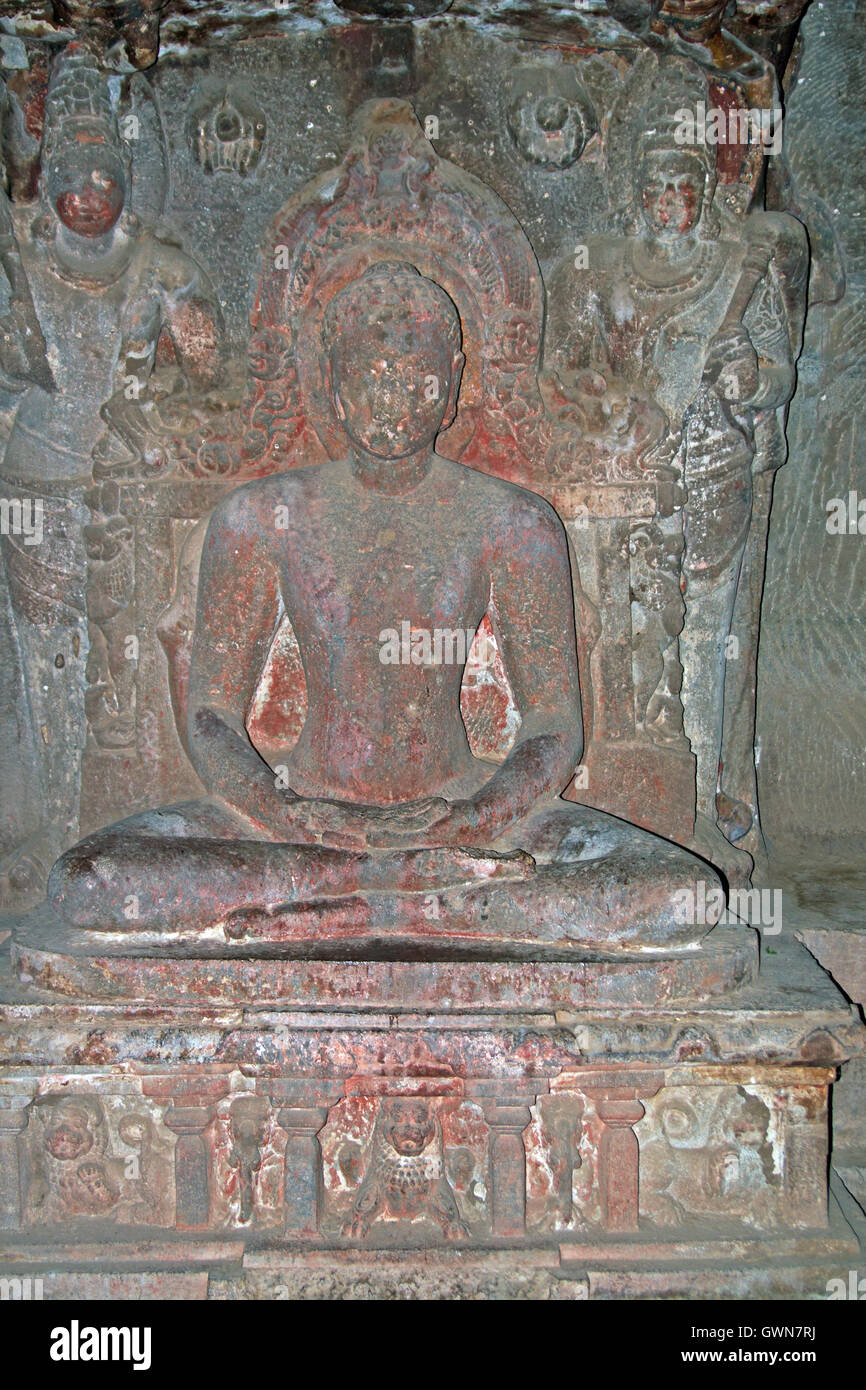 Religious images carved into solid rock inside an ancient Hindu cave ...