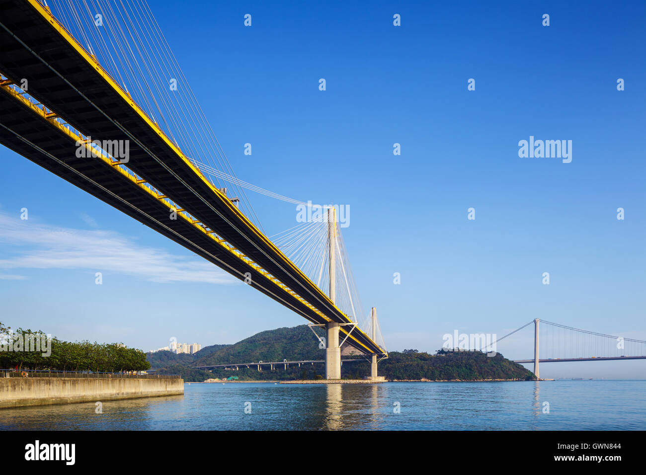 Ting Kau and Tsing Ma suspension bridge in Hong Kong Stock Photo - Alamy