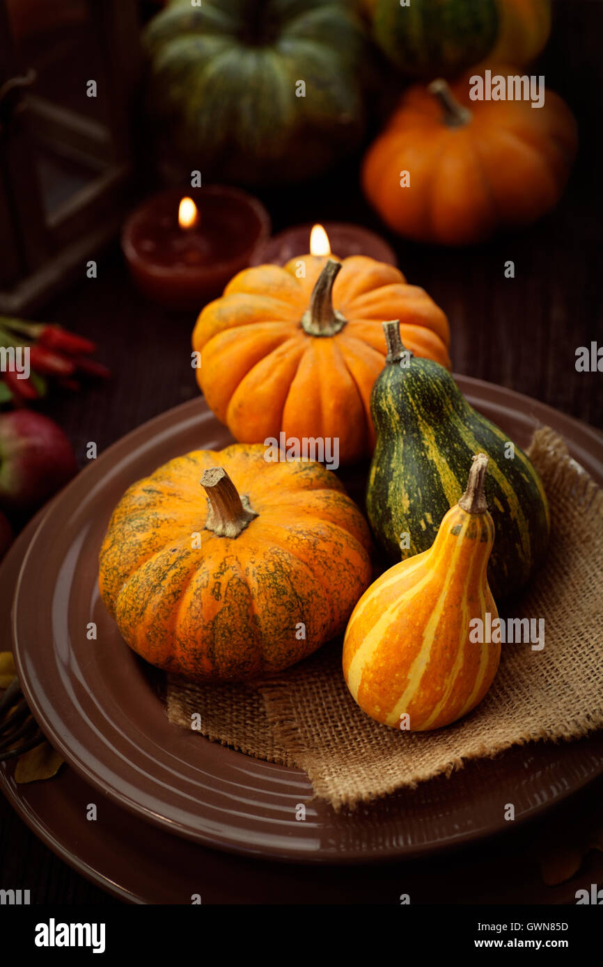 Restaurant autumn place setting Stock Photo - Alamy