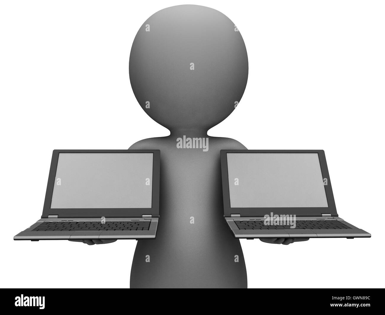 Laptops And Character Showing Browsing Internet Stock Photo - Alamy