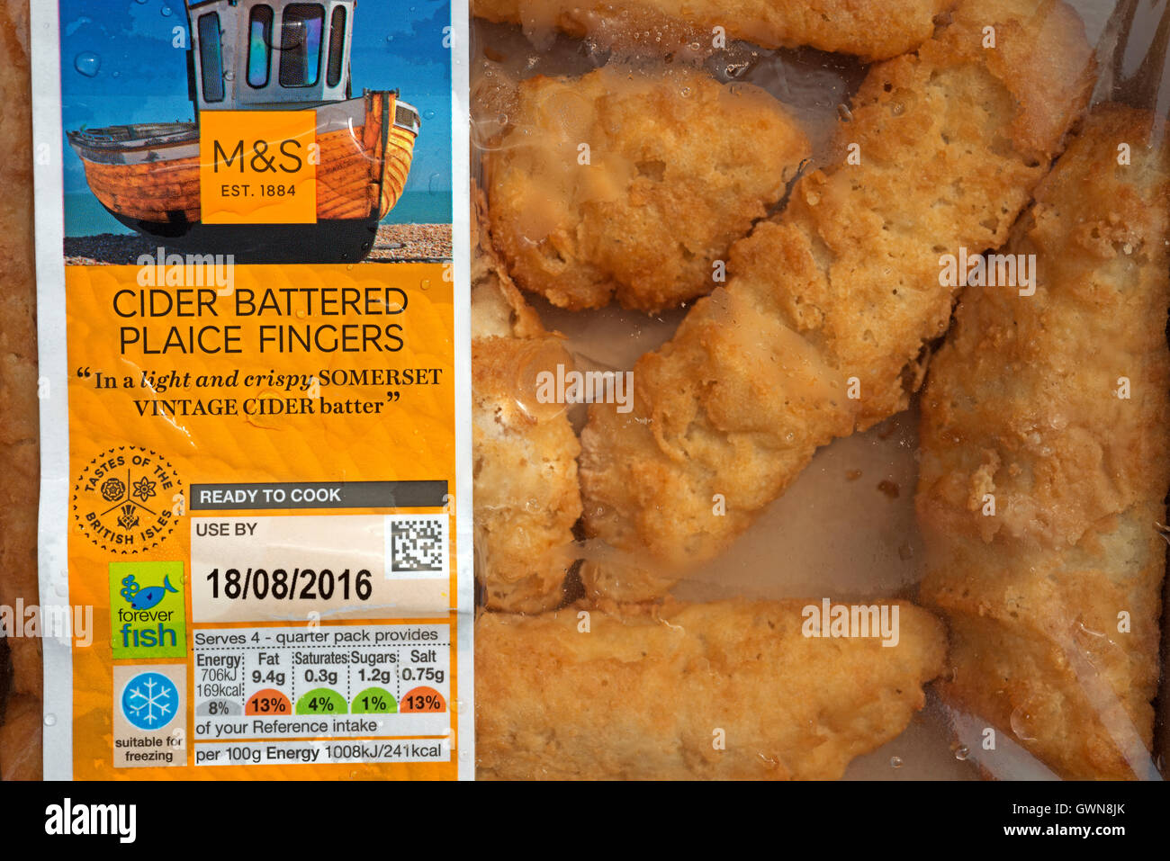 M&S cider battered plaice fingers Stock Photo - Alamy