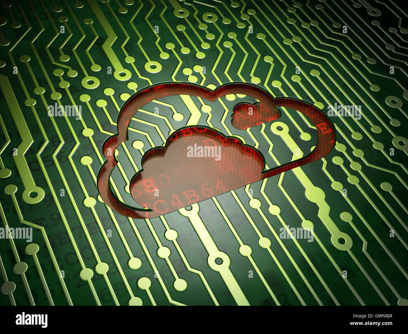 Technology concept: Cloud on circuit board background Stock Photo - Alamy