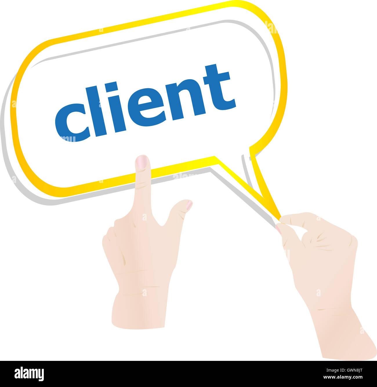 hands holding abstract cloud with client word Stock Photo - Alamy