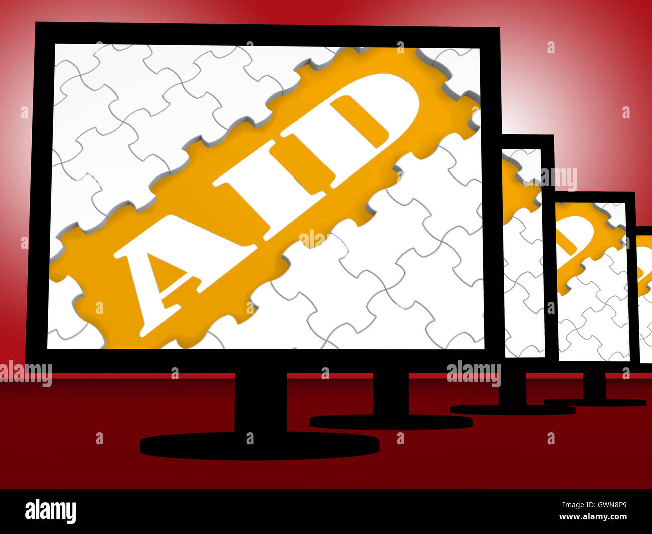 Aid On Monitor Shows Aiding Helping Or Treatment Stock Photo - Alamy
