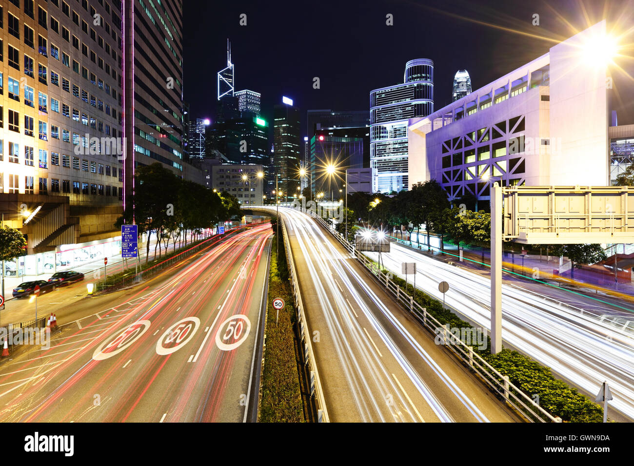 Busy traffic on highway at night Stock Photo - Alamy